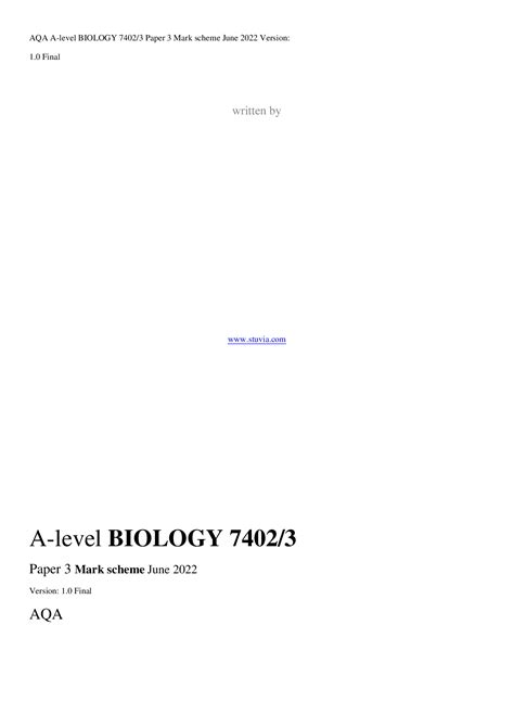 Aqa As Level Biology 74011 Question Paper And Mark Scheme Merged