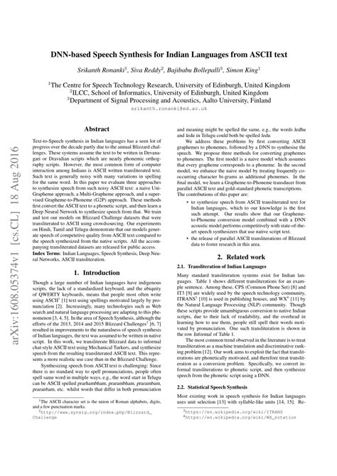 Pdf Dnn Based Speech Synthesis For Indian Languages From Ascii Text