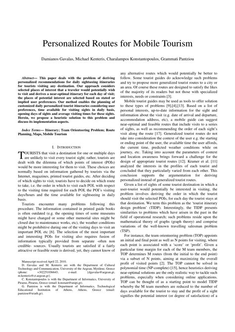 Pdf Personalized Routes For Mobile Tourism