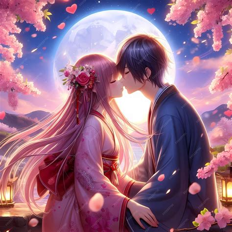 Premium Photo Valentines Day Anime Art A Couple Kissing In A