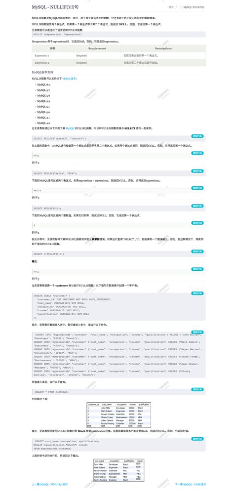 Mysqlnullif 语句 控制语句 无涯教程网