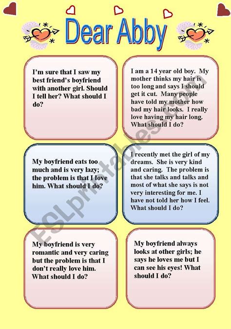 Dear Abby 2 Esl Worksheet By Robbee1978