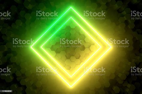 자외선 네온 조명 빈 프레임 육각 형 패턴 배경에 빛나는 터널 문 3d 추상적 인 배경 0명에 대한 스톡 사진 및 기타 이미지 Istock