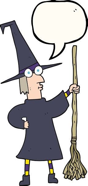 빗자루와 함께 자유형 그린 연설 거품 만화 마녀 0명에 대한 스톡 벡터 아트 및 기타 이미지 0명 귀여운 기이함 Istock