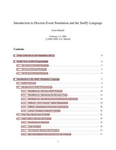 Introduction To Discrete Event Simulation And The Simpy Matloff