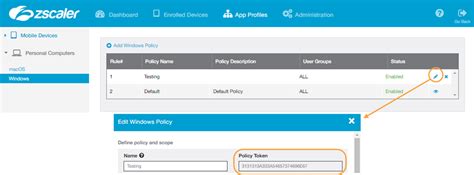 Viewing The Policy Token For A Zscaler App Profile Zscaler