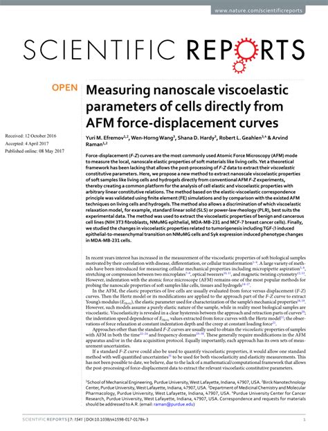 Pdf Measuring Nanoscale Viscoelastic Parameters Of Cells Directly From Afm Force Displacement