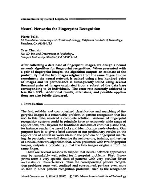 Neural Networks For Fingerprint Recognition Pdf Artificial Neural