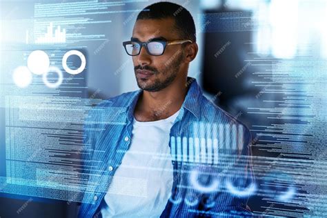 Premium Photo Programmer Overlay And Man On Screen For Coding Website Development And