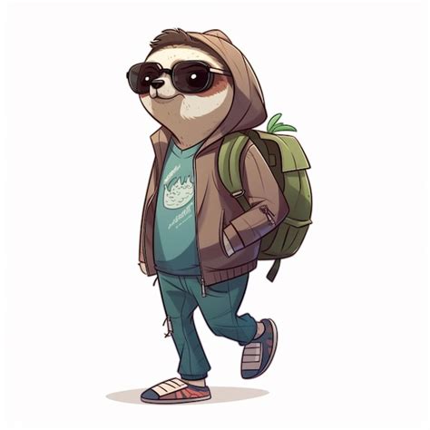 Premium Ai Image A Cartoon Sloth Wearing Sunglasses And A Backpack Walking Generative Ai