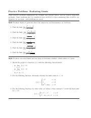 Practice Problems Evaluating Limits For College Students Course Hero
