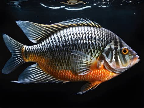 Beautiful Tilapia Fish Isolated On Black Background Stock Illustration