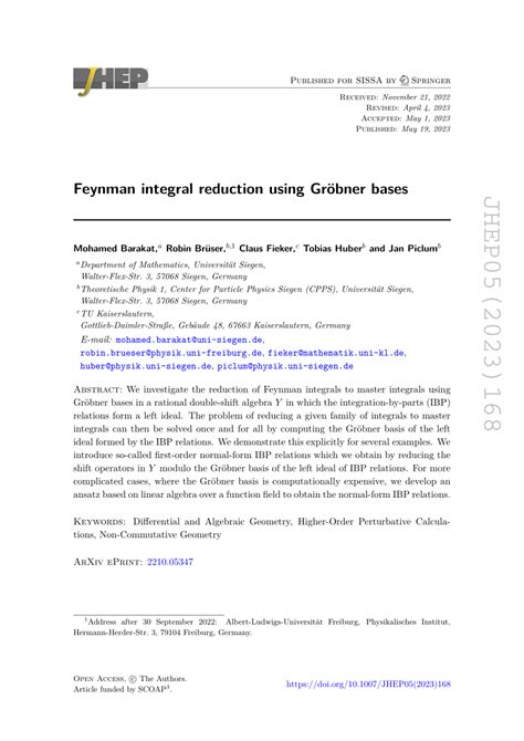 Pdf Feynman Integral Reduction Using Gröbner Bases