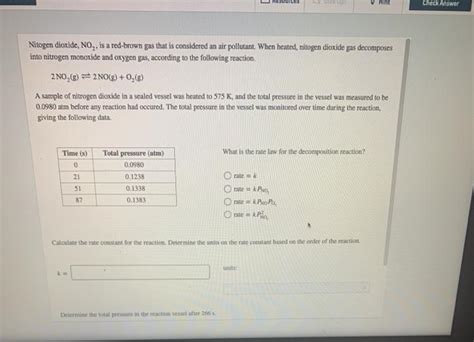 Solved V Hint Check Answer Nitogen Dioxide No Is A Chegg Com