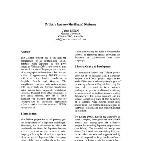 Jmdict A Japanese Multilingual Dictionary Acl Anthology