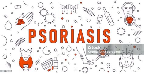 Psoriasis Poster With Linear Icon Medical Dermatitis Print Stock