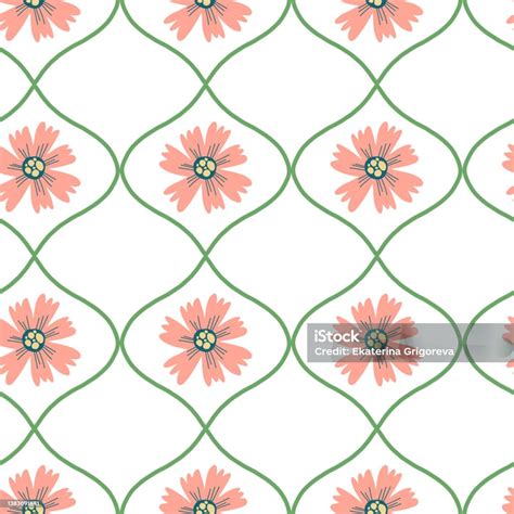 50년대 60년대 70년대의 분위기의 귀여운 레트로 스타일 플로럴 원한 패턴 벽지 포장지 직물 직물 인쇄 및 기타 디자인에 대한 벡터 그림 0명에 대한 스톡 벡터 아트 및