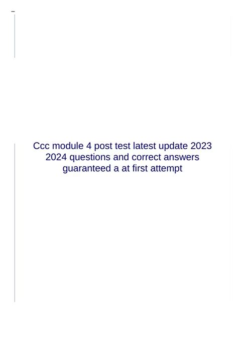 Ccc Module 4 Post Test Latest Update Questions And Correct Answers Guaranteed A At First Attempt