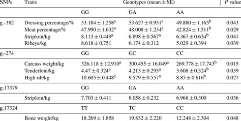 Significant Snp Genotype And Carcass Trait Associations Download Table