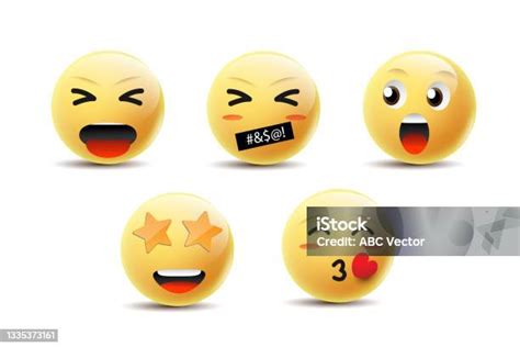 이모티콘 느낌 얼굴 벡터 노란색 공 버블 3d 얼굴의 통신 채팅 요소 사랑스러운 소셜 미디어 아이콘 스티커 Eps10 벡터 일러스트레이션의 모던하고 창의적인 디자인 감정에