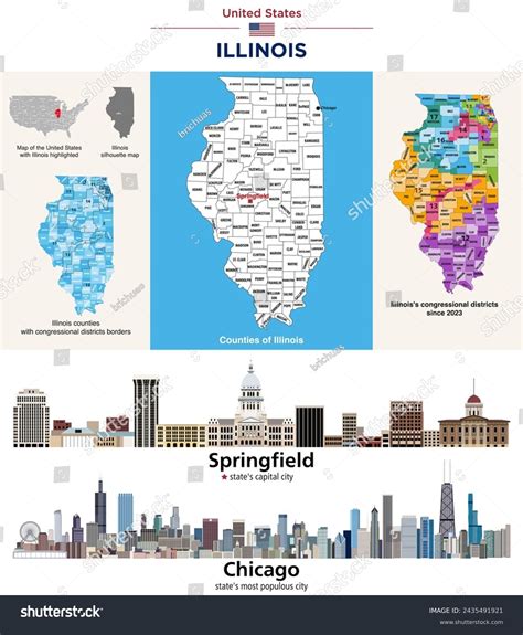 Illinois Counties Map Congressional Districts Since Stock Vector