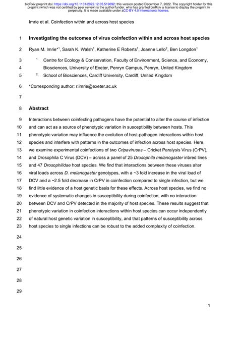 Pdf Investigating The Outcomes Of Virus Coinfection Within And Across Host Species