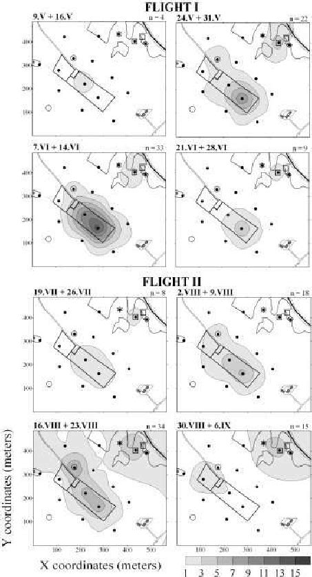 agro ecosystem b contour maps of adult male codling moth distribution