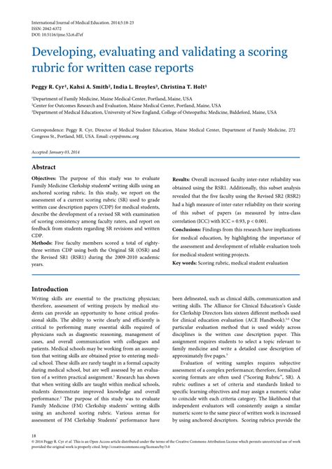 Pdf Developing Evaluating And Validating A Scoring Rubric For Written Case Reports