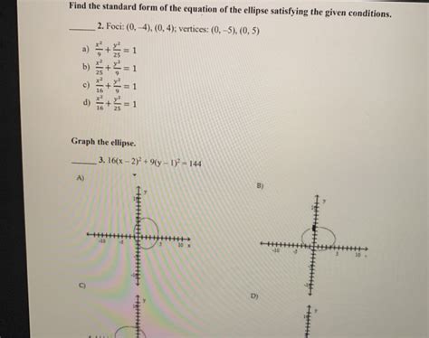 Solved Find The Standard Form Of The Equation Of The Ellipse Chegg