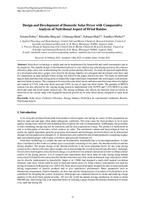 Pdf Design And Development Of Domestic Solar Dryer With Comparative Analysis Of Nutritional