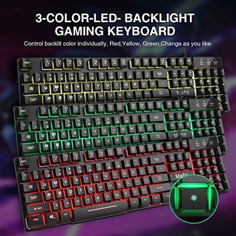 Mafiti Gaming Keyboard Wired Usb Full Size 3 Colors Backlight Keyboards For Computer Desktop Pc