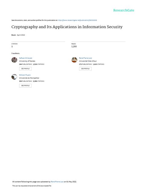 Cryptography And Its Applications In Information Security Pdf Public Key Cryptography