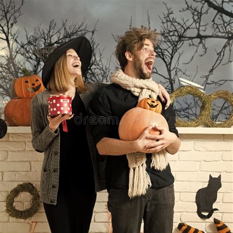 Halloween Man Holding Pumpkin Muscular Athletic Male With Naked Torso