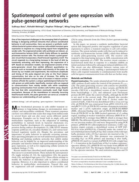 Pdf Spatiotemporal Control Of Gene Expression With Pulse Generating Networks