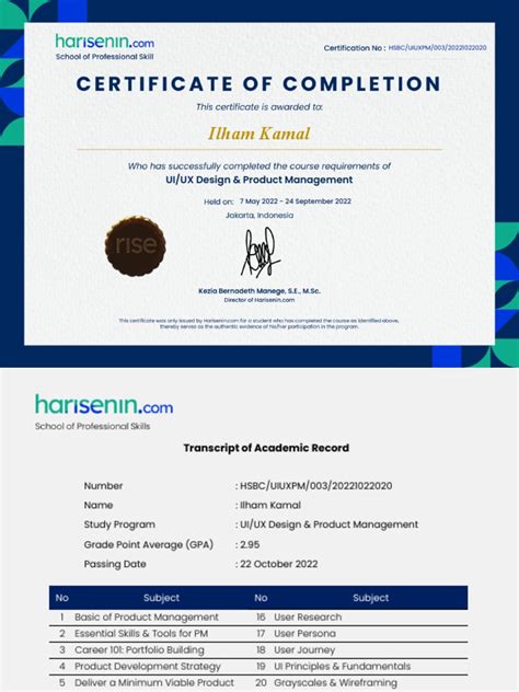 certificate and transcript hsbc ui ux design and product management