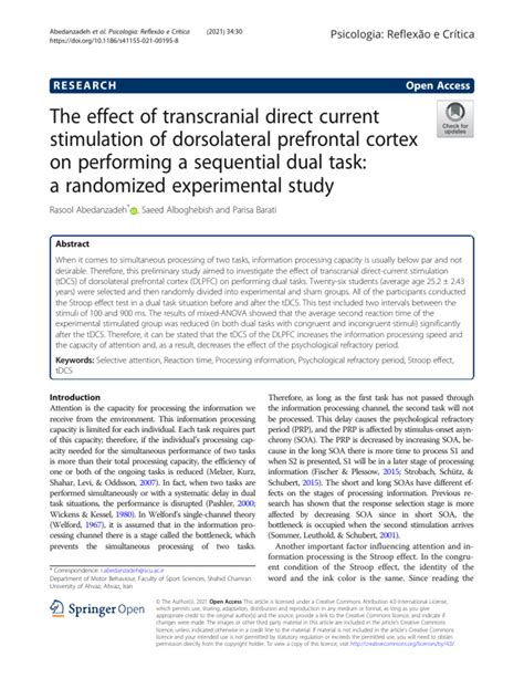 The Effect Of Transcranial Direct Current Stimulation Of Dorsolateral Prefrontal Cortex On
