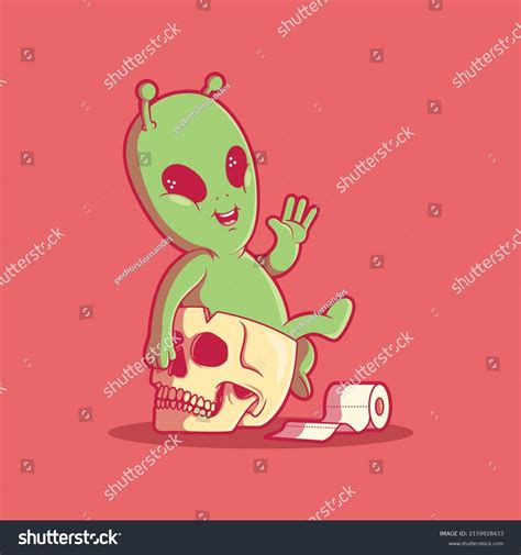 Cute Alien Character On Skull Vector Stock Vector Royalty Free
