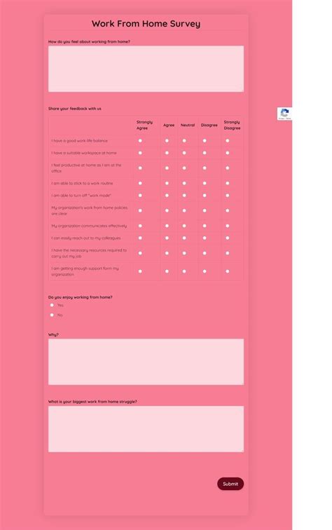 Work From Home Survey Template Survey Template Surveys Work