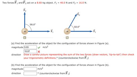 Solved Two Forces Vecf1 ﻿and Vecf2 ﻿act On A 860 Kg