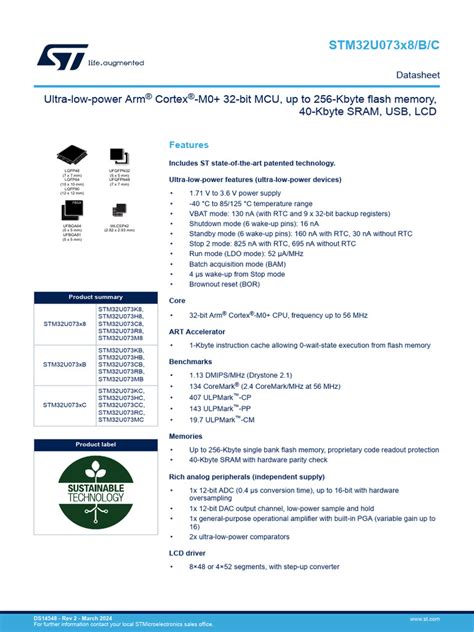 Ultra Low Power Arm Cortex M0 32 Bit Mcu Up To 256 Kbyte Flash Memory 40 Kbyte Sram Usb