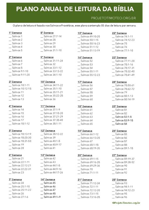 Leitura Anual Da Biblia Salmos E Proverbios Plano