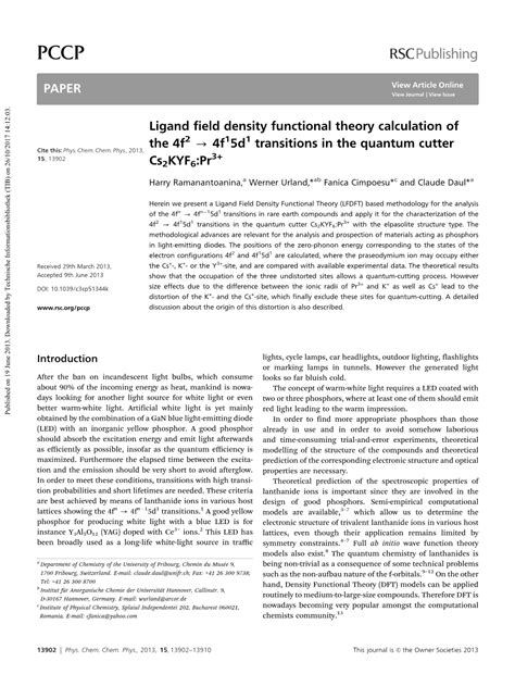 Ligand Field Density Functional Theory Calculation Of The 4f 5d Transitions In Docslib