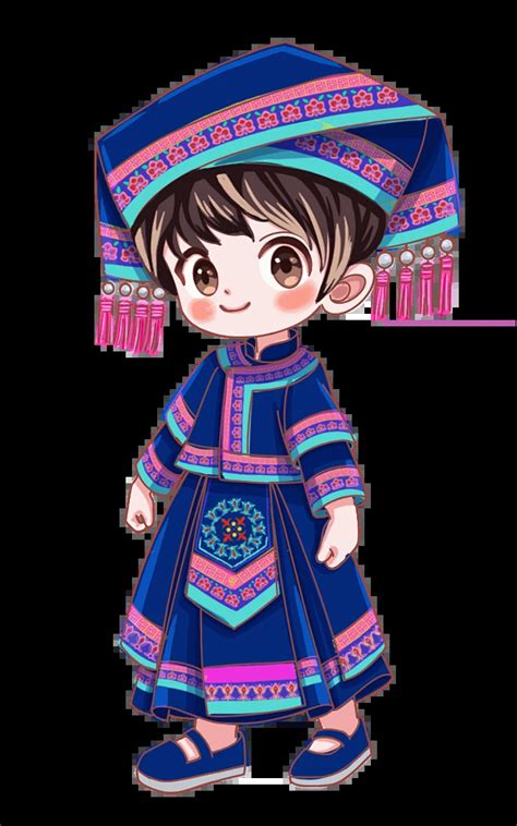手绘壮族小女孩 花瓣网