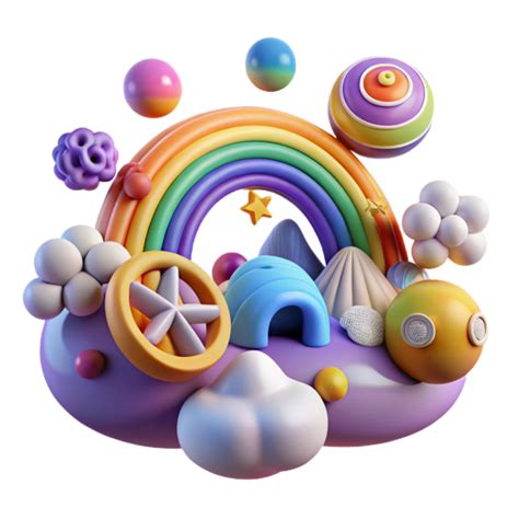 Whimsical Rainbow Landscape 3d Render Of Playful Scene 56594117 Png