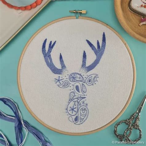 Paisley Deer Embroidery Kit Quilt Elements