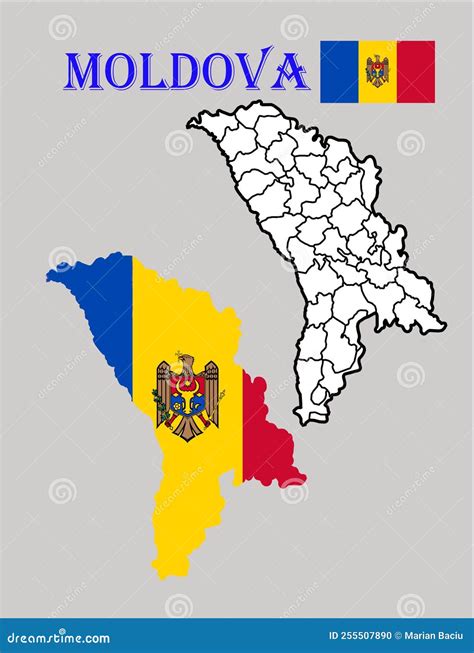 Map Of Moldova With Regions And Flag Draw And Cut Out Stock