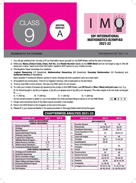 Class 9 Mathematics Olympiad Previous 5 Years Papers Schools