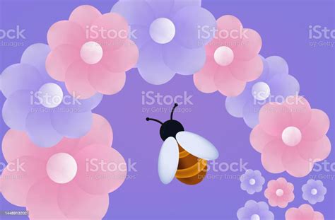 꿀벌 3d 양봉장에서 꽃을 수분하거나 꿀을 수집하는 과정 한 곤충은 정원에서 꿀 꽃가루를 수집합니다 꿀벌 야생 말벌 땅벌 적극적인 노동의 개념 벡터 0명에 대한 스톡 벡터