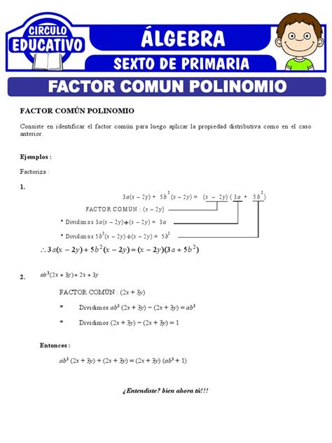 Ejercicios De Factor Comun Polinomio Para Sexto De Primaria Pdf