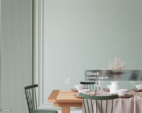 나무 테이블과 빈 벽에 녹색 의자가있는 나무 식당 모형 농가 스타일 식당에 대한 스톡 사진 및 기타 이미지 식당 실내 모던 양식 Istock